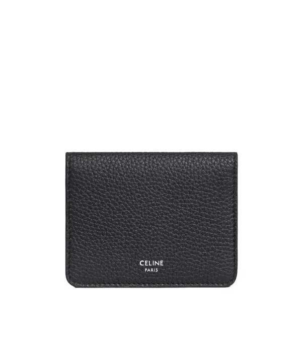 Celine Bi-fold Card Holder In Grained Calfskin - Black