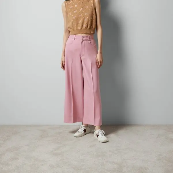 Gucci Wide-leg Trousers With Interlocking Double G Buttons