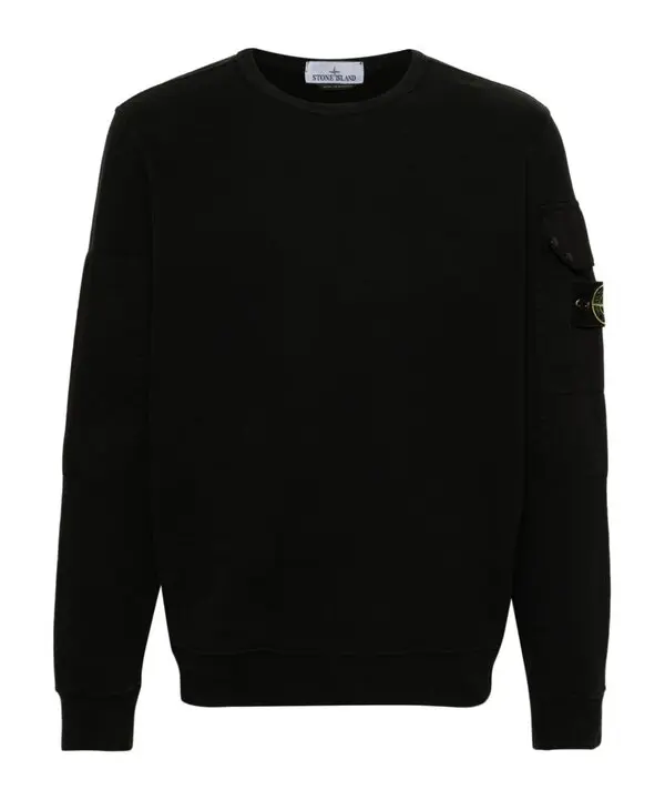 Stone Island Logo Patch Crewneck Sweatshirt - Black