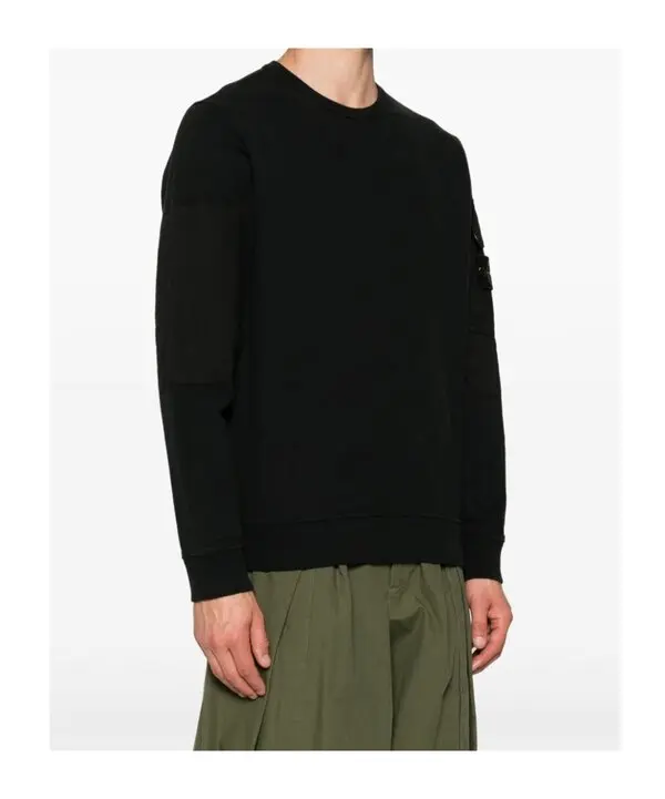 Stone Island Logo Patch Crewneck Sweatshirt - Black
