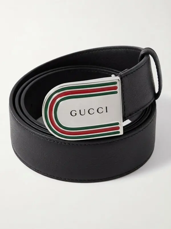 Gucci Logo Engraved Belt - Black