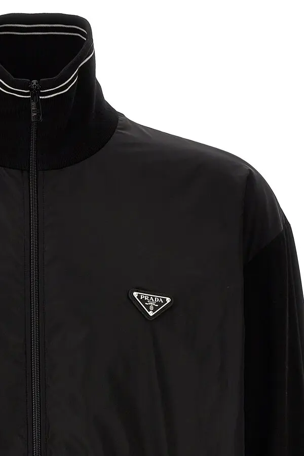 Prada Zip-up Coat With Enameled Triangle Logo