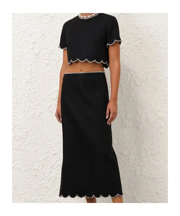 Zimmermann Crush Scalloped Midi Skirt
