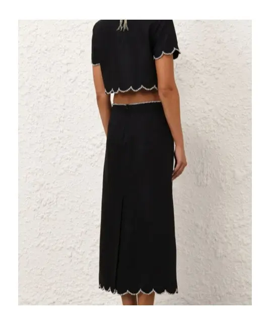 Zimmermann Crush Scalloped Midi Skirt