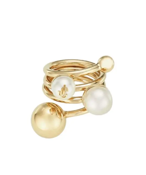JIMMY CHOO Logo Pearl Detailed Ring - Gold/white