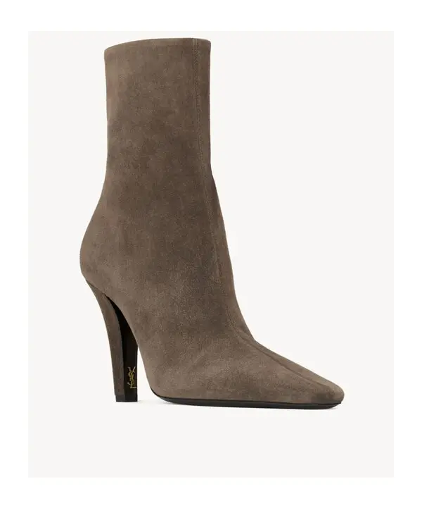 Saint Laurent Jill Pointed Toe Ankle Boots - Brown