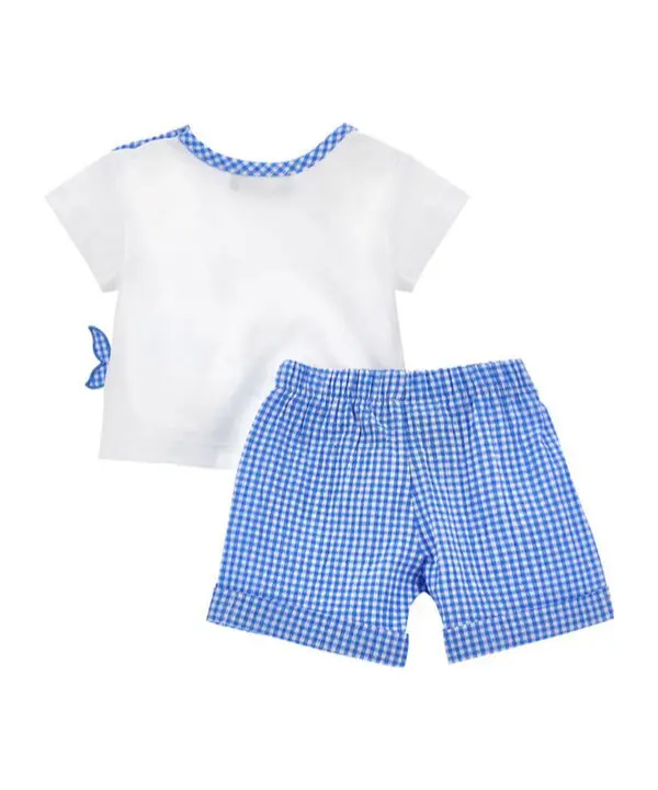 Monnalisa Checked Cotton Shorts Set With Whale Motif