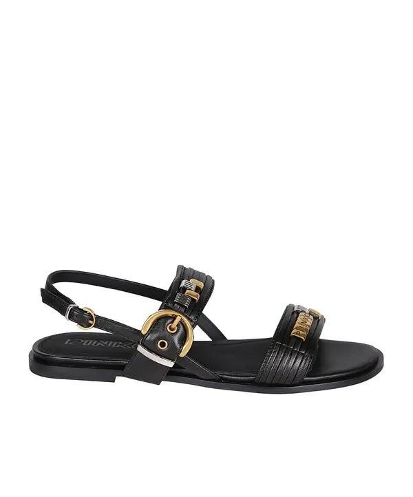 Pinko Buckle Fastened Flat Sandals With Gold Hardware - Black