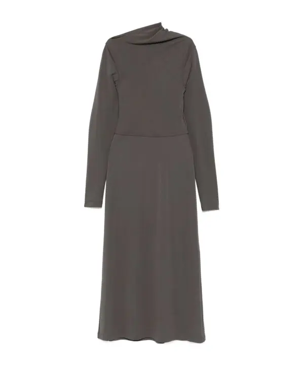 TOTEME Asymmetrical Neckline Long Sleeve Draped Dress