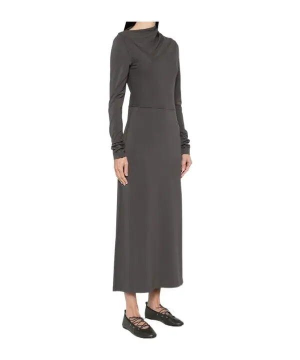 TOTEME Asymmetrical Neckline Long Sleeve Draped Dress