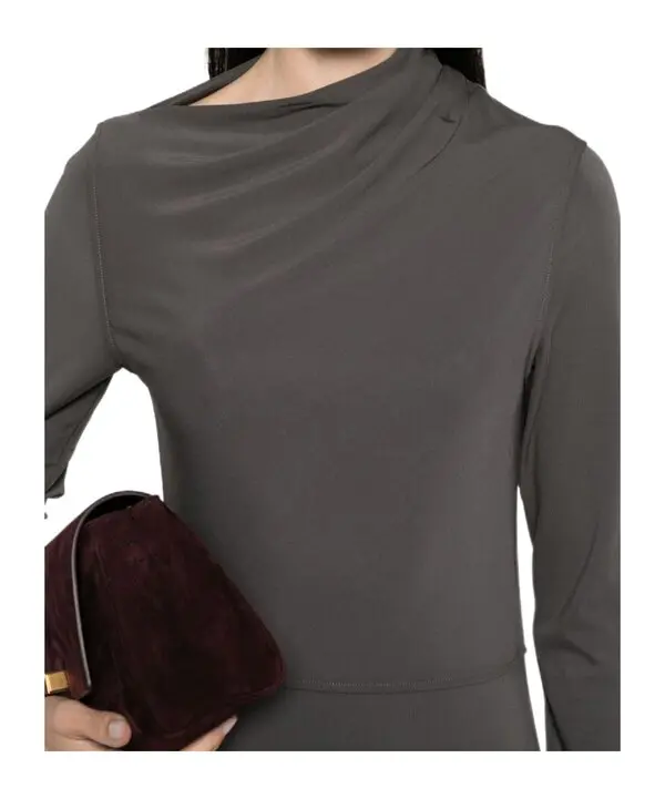 TOTEME Asymmetrical Neckline Long Sleeve Draped Dress