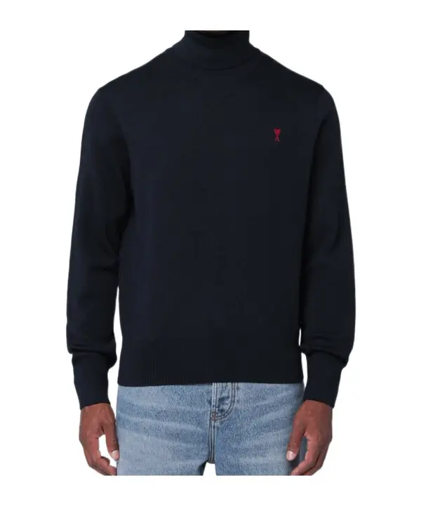 Ami Heart-embroidered Turtleneck Sweater - Navy Blue