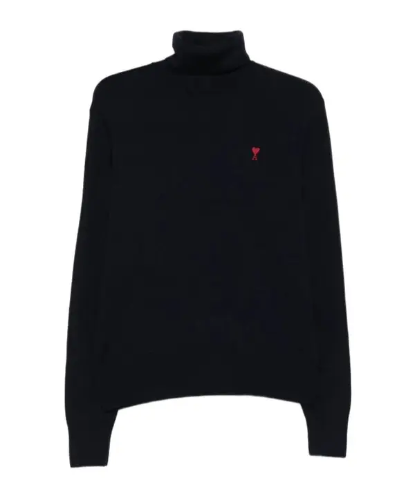 AMI Paris High-neck Embroidered Sweater - Navy Blue