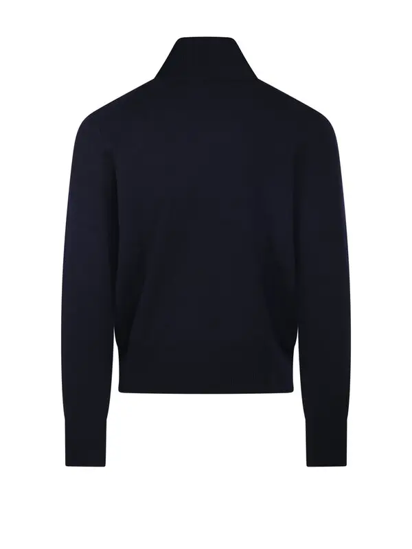 AMI Paris High-neck Embroidered Sweater - Navy Blue