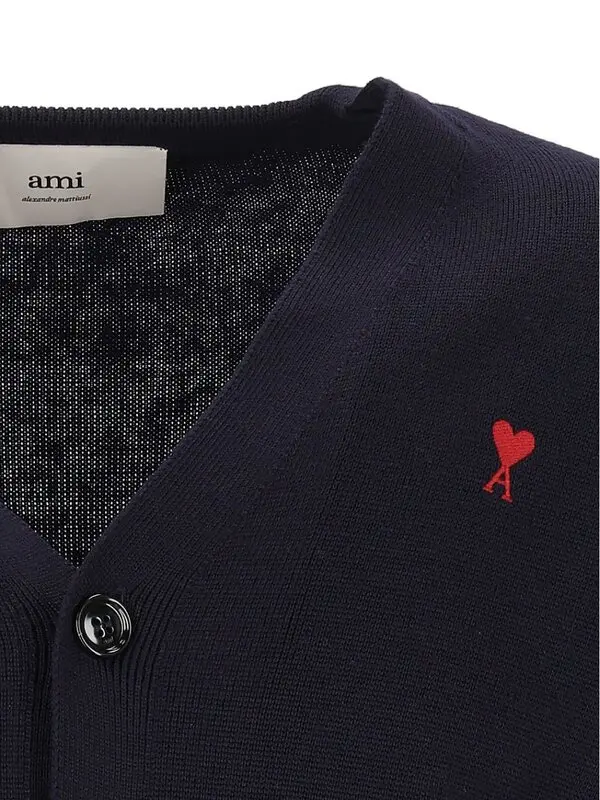 AMI Paris High-neck Embroidered Sweater - Navy Blue