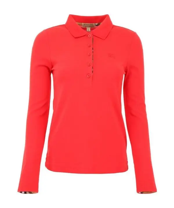 Burberry Long-sleeve Cotton Piqué Polo Shirt With Check Detail - Red