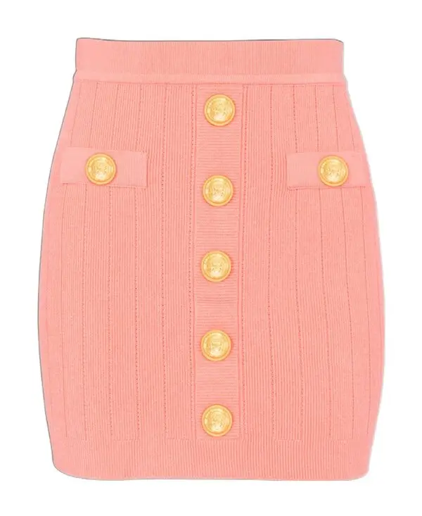 Balmain High-waisted Button Embellished Knitted Skirt - Pink