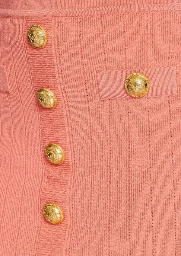 Balmain High-waisted Button Embellished Knitted Skirt - Pink