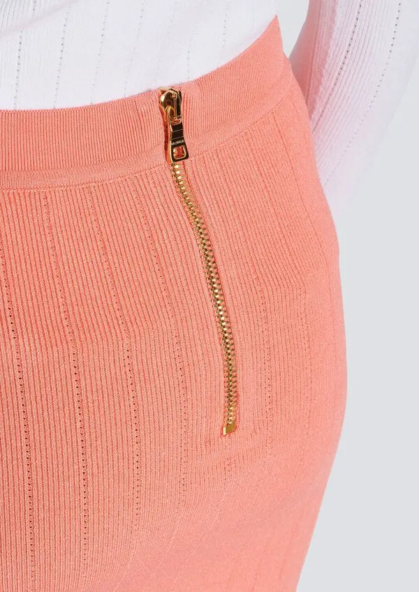 Balmain High-waisted Button Embellished Knitted Skirt - Pink