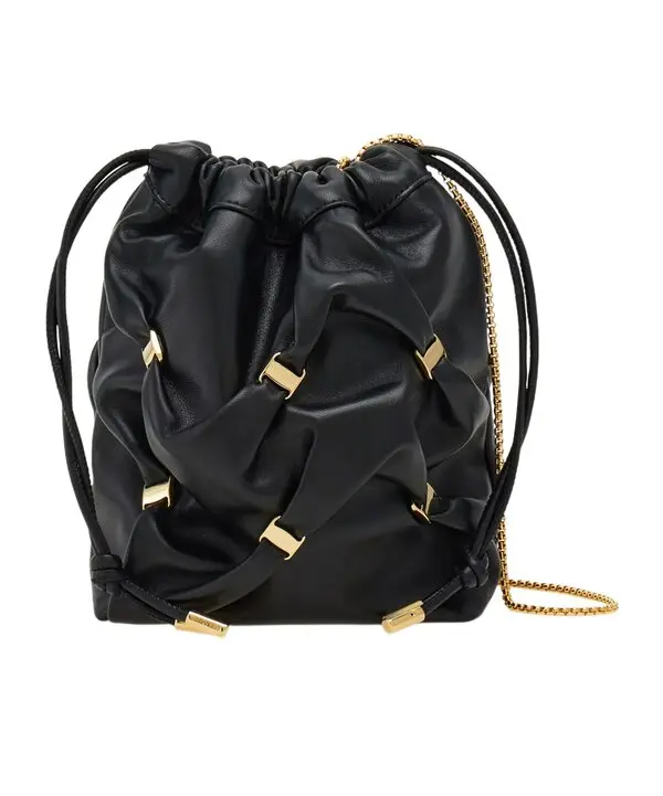 FERRAGAMO Logo Plaque Mini Drawstring Bucket Bag - Black