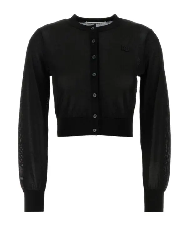 Alexander Wang Logo Patch Cropped Knit Cardigan - Black
