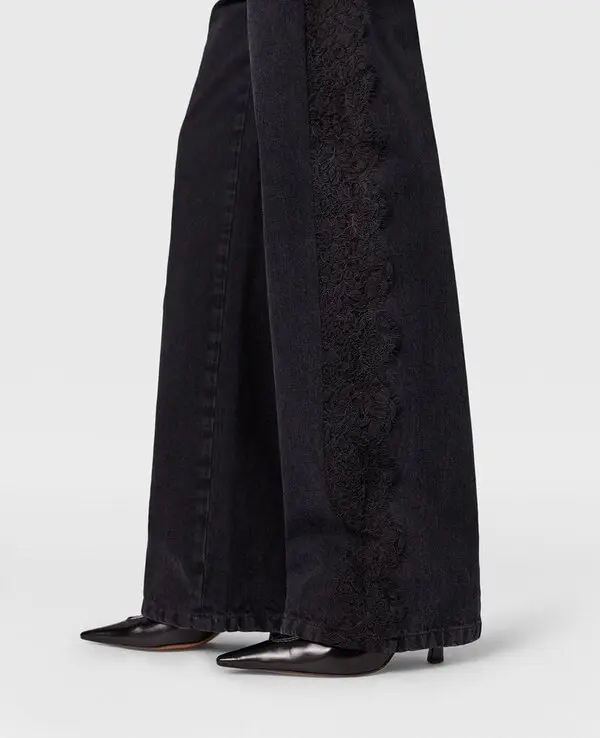 Stella McCartney High Rise Straight Leg Jeans With Lace Panels