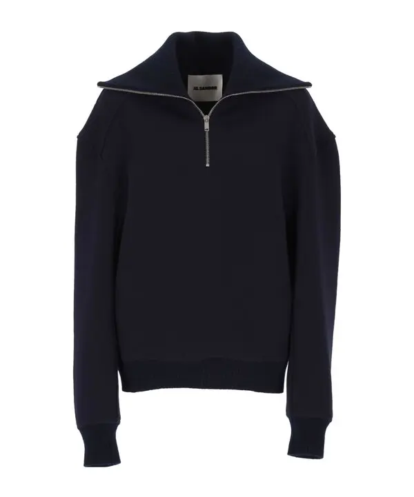 JIL SANDER Half-zip Funnel Neck Sweater - Black