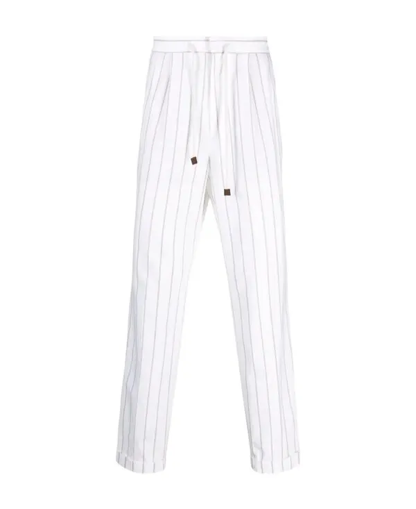 Brunello Cucinelli Striped Drawstring Cotton Trousers - Multi-color