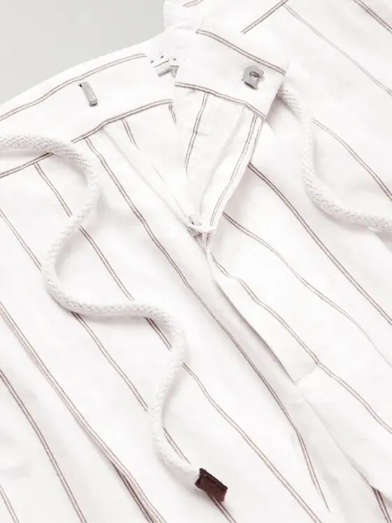 Brunello Cucinelli Striped Drawstring Cotton Trousers