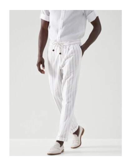 Brunello Cucinelli Striped Drawstring Cotton Trousers