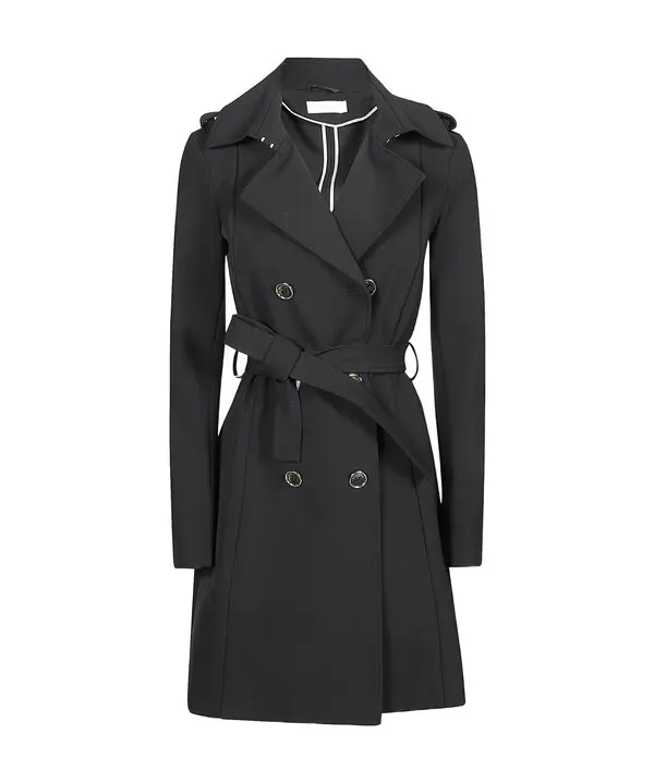 Patrizia Pepe Double-breasted Coat With Lapel And Waistband Trim - Black