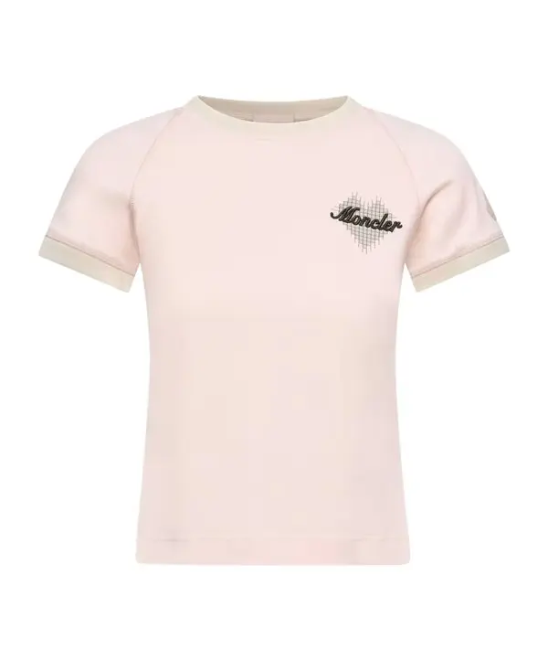 Moncler Logo Embroidered Crewneck T-shirt - Pink