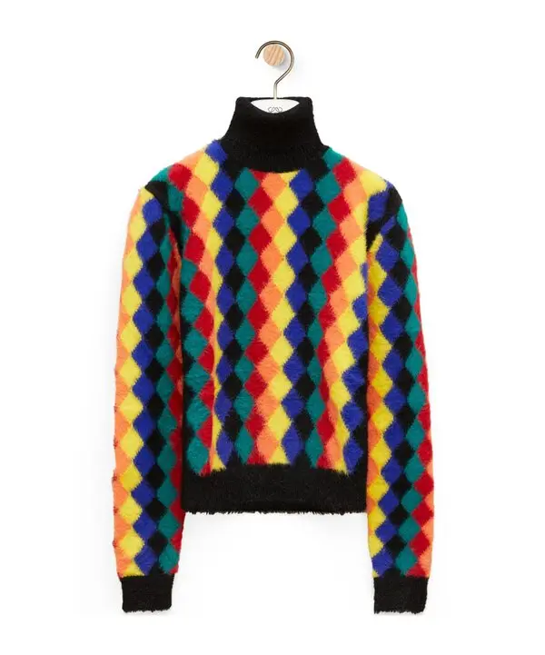 Loewe Argyle High Neck Sweater In Nylon - Multicolor