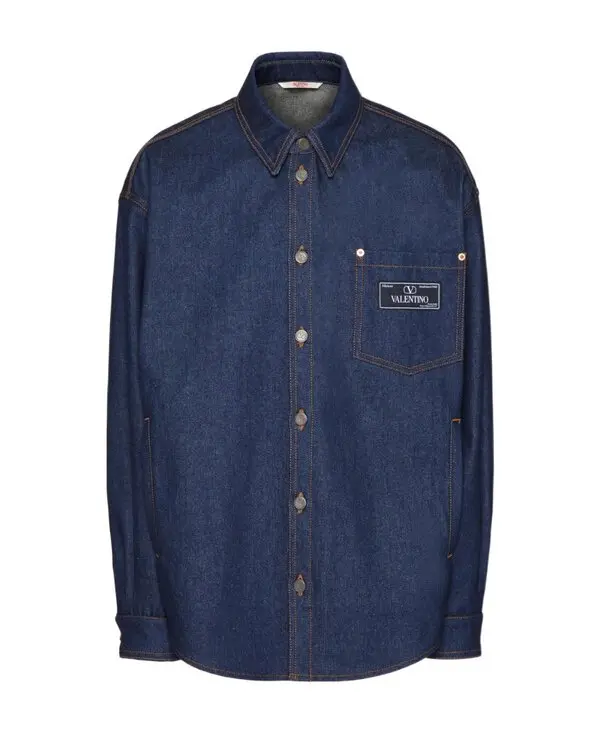 Valentino Garavani Logo Patch Long-sleeved Denim Shirt