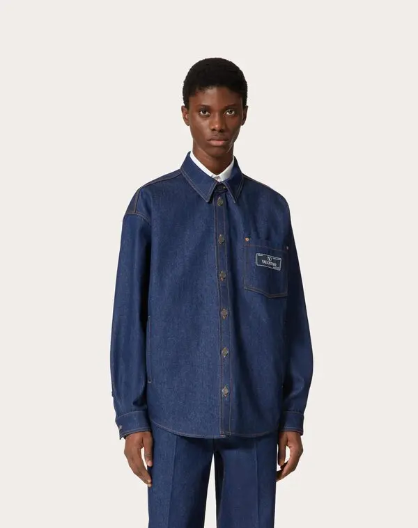 Valentino Garavani Logo Patch Long-sleeved Denim Shirt