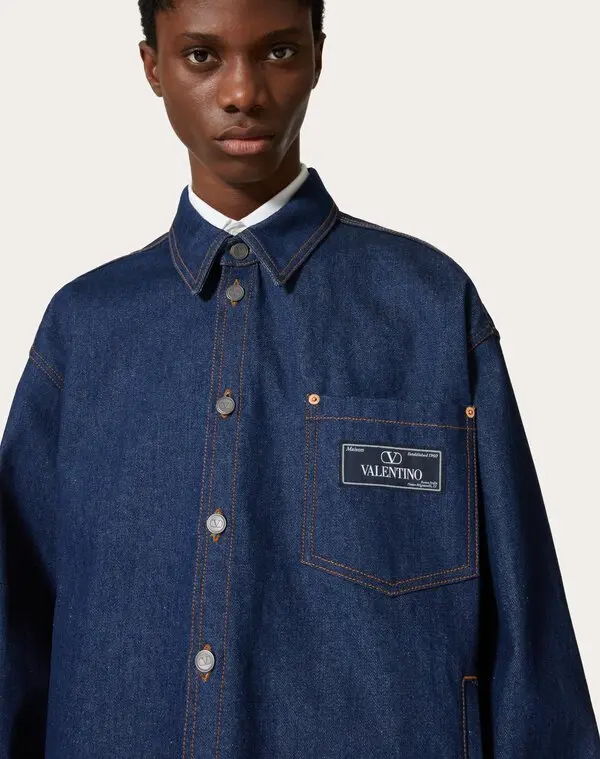 Valentino Garavani Logo Patch Long-sleeved Denim Shirt