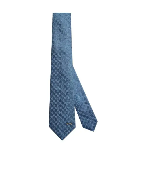 Gucci Gg Logo Embroidered Jacquard Tie - Blue