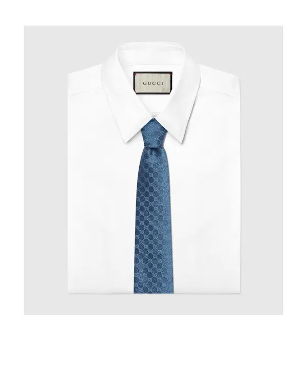 Gucci Gg Jacquard Silk Neck Tie - Blue