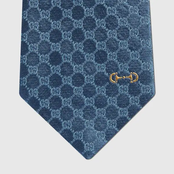 Gucci Gg Jacquard Silk Neck Tie - Blue