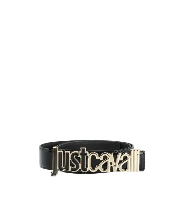 Just Cavalli Leather Logo Buckle Belt - Black