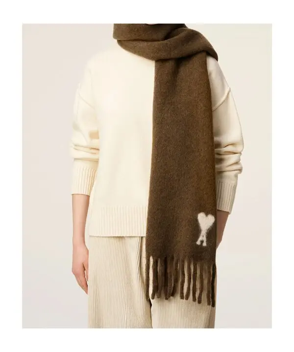 Ami De Coeur Jacquard Fringed Scarf - Hazelnut Brown