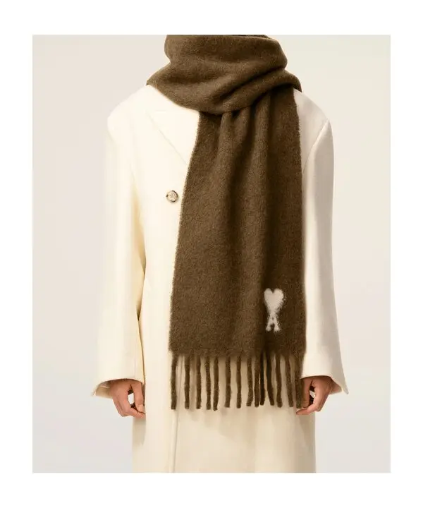 Ami De Coeur Jacquard Fringed Scarf - Hazelnut Brown