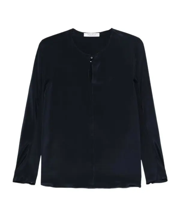 Max Mara Round Neck Long-sleeved Top With Button-down Front - Black