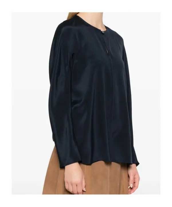 Max Mara Round Neck Long-sleeved Top With Button-down Front