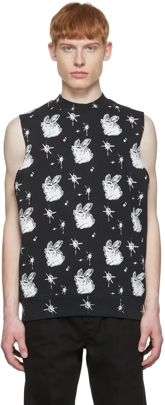 We11Done Sleeveless Graphic Print Top - Black