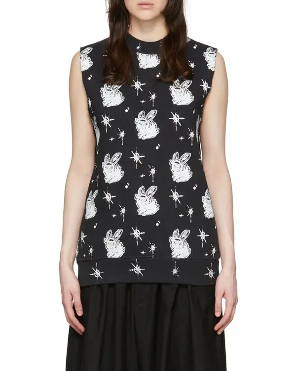 We11Done Sleeveless Graphic Print Top - Black