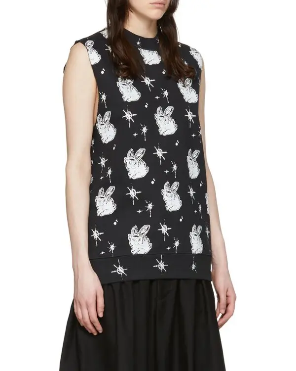 We11Done Sleeveless Graphic Print Top - Black