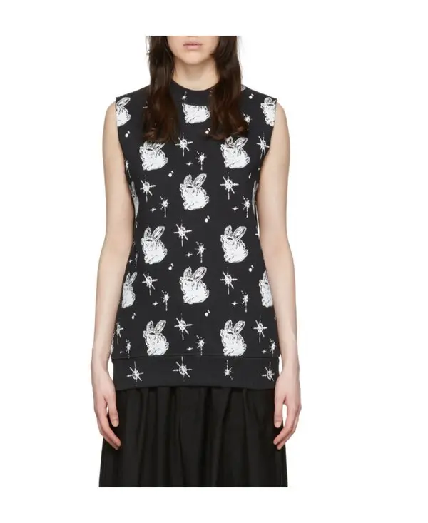 We11Done Sleeveless Graphic Print Top - Black
