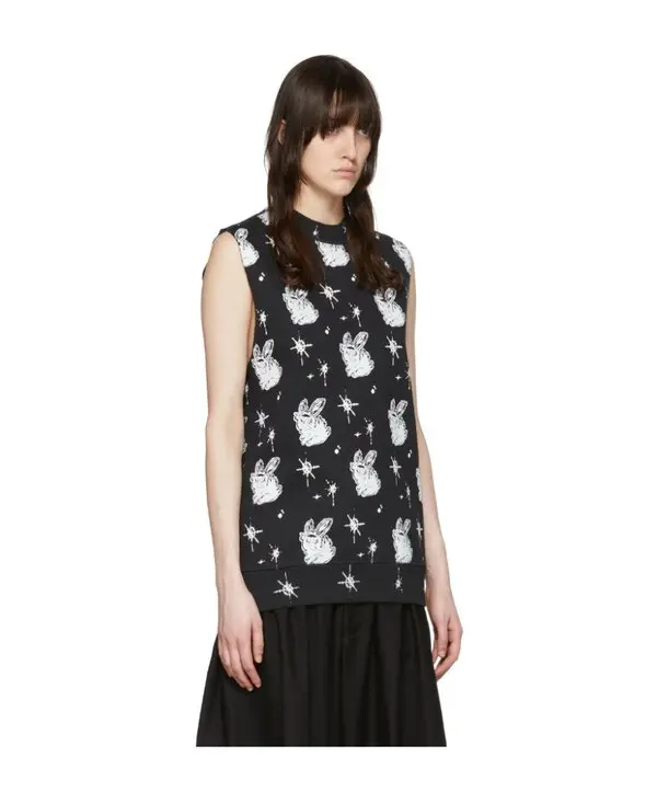 We11Done Sleeveless Graphic Print Top - Black
