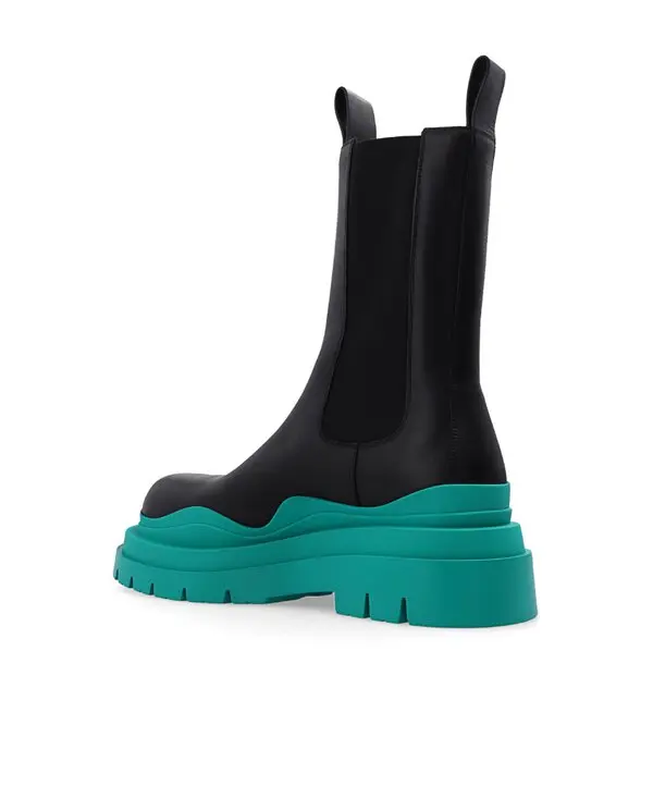 Bottega Veneta Round Toe High-top Boots With Turquoise Rubber Soles - Black